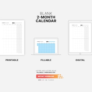 Blank 2 Month Calendar, Undated Multi Month At-a-glance Planner ...