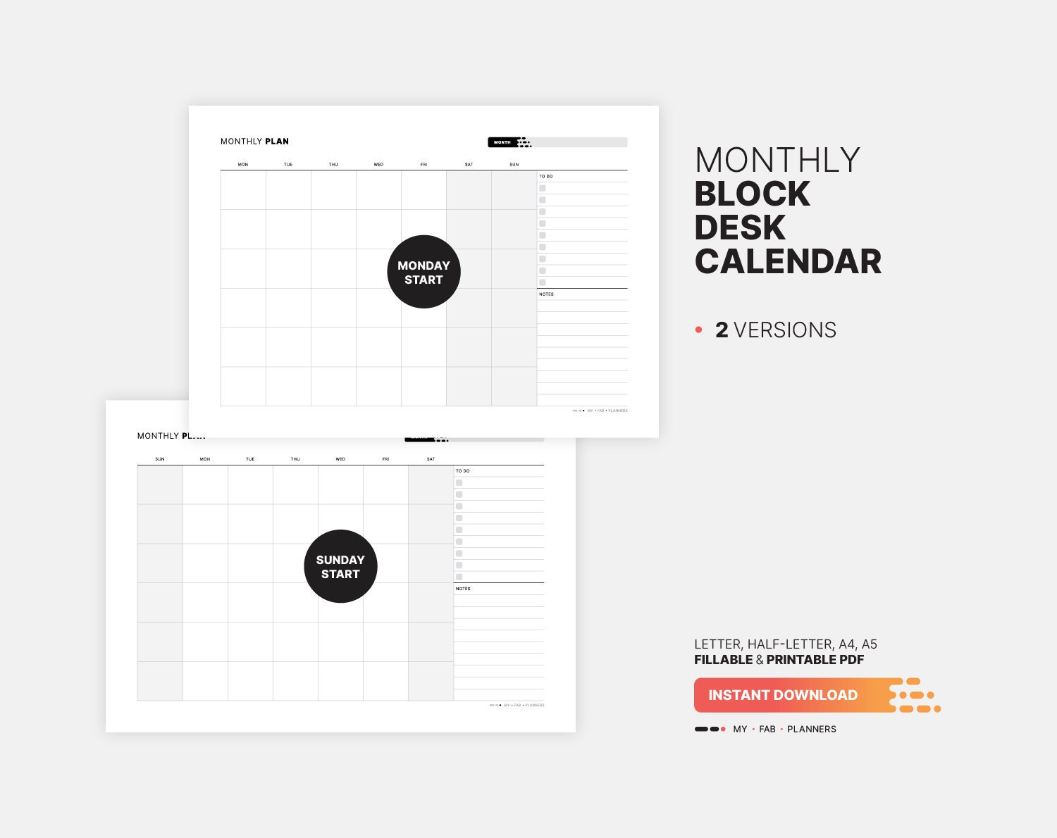 Monthly Block Desk Calendar, Fillable Blank Blocks Planner, Month at a ...