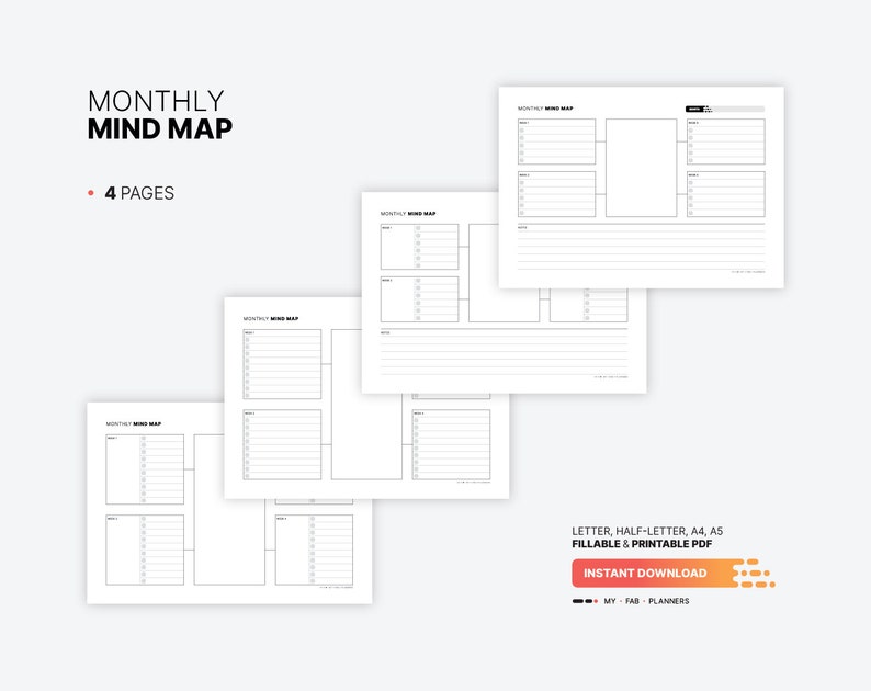Monthly Mind Map Planner, Fillable Project Goal Template (PDF) - Etsy