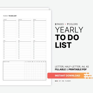 Yearly to Do List, Printable Monthly Task Checklist, Fillable ...