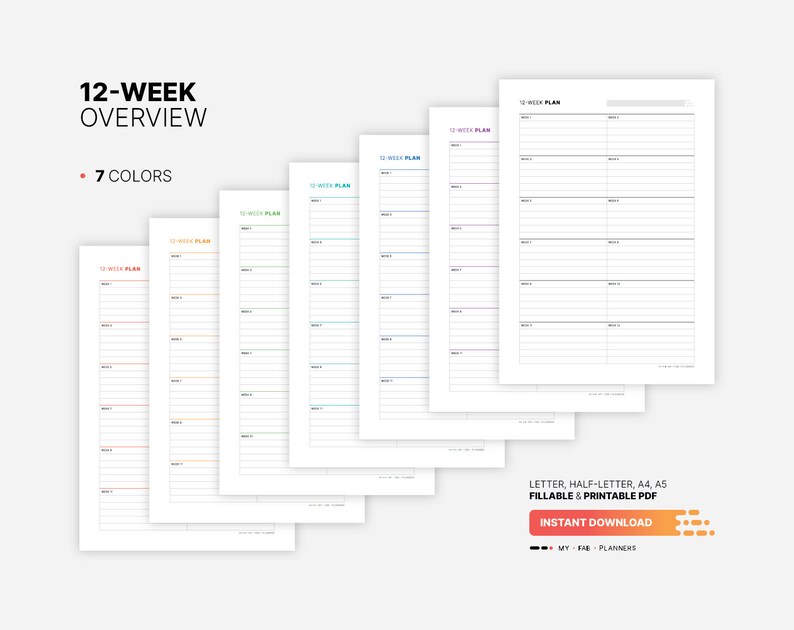 12 Week Overview Planner, Fillable Goal Setting, Goals Action Plan ...