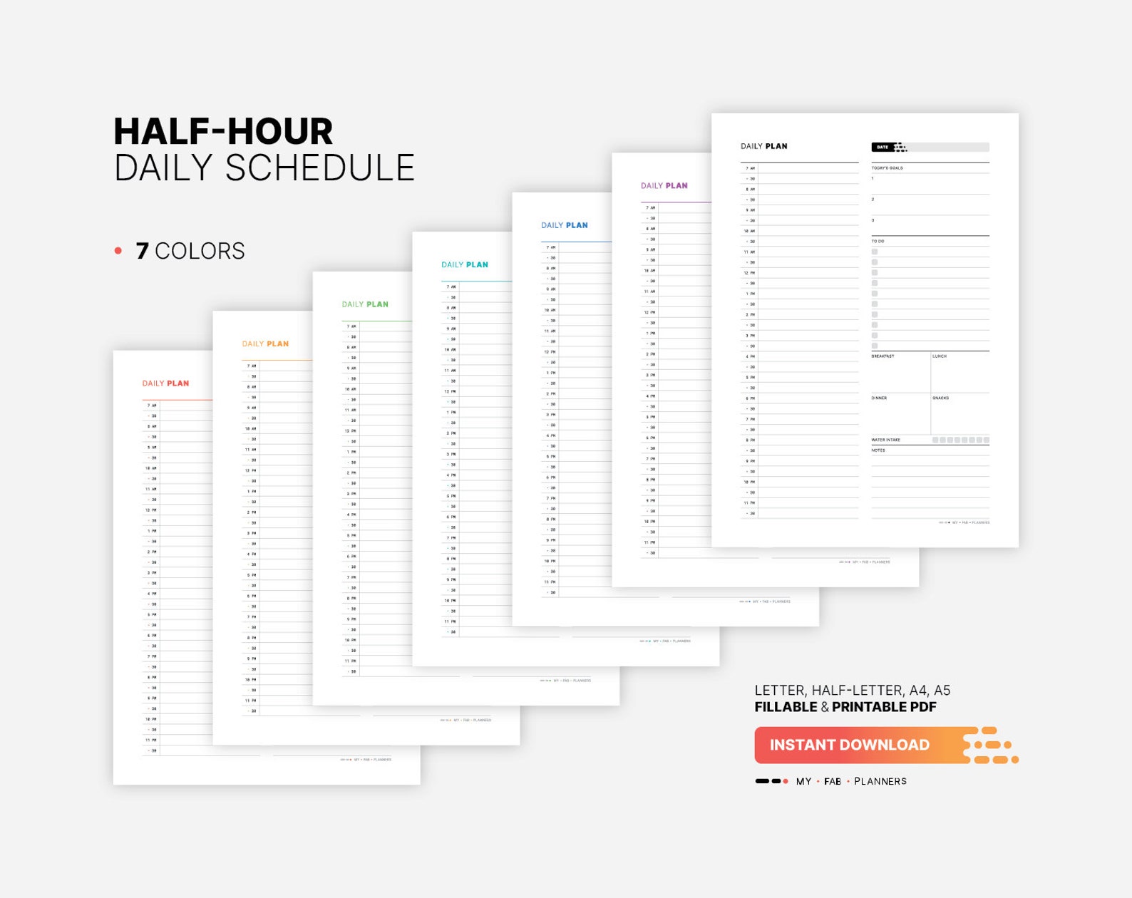 Half Hour Daily Schedule Planner Sheet, Fillable 30 Minute Time Block ...