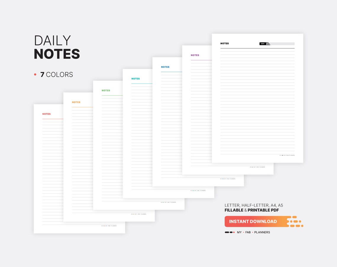 Daily Notes Taking & Writing Planner Page Template, Digital Organizer ...