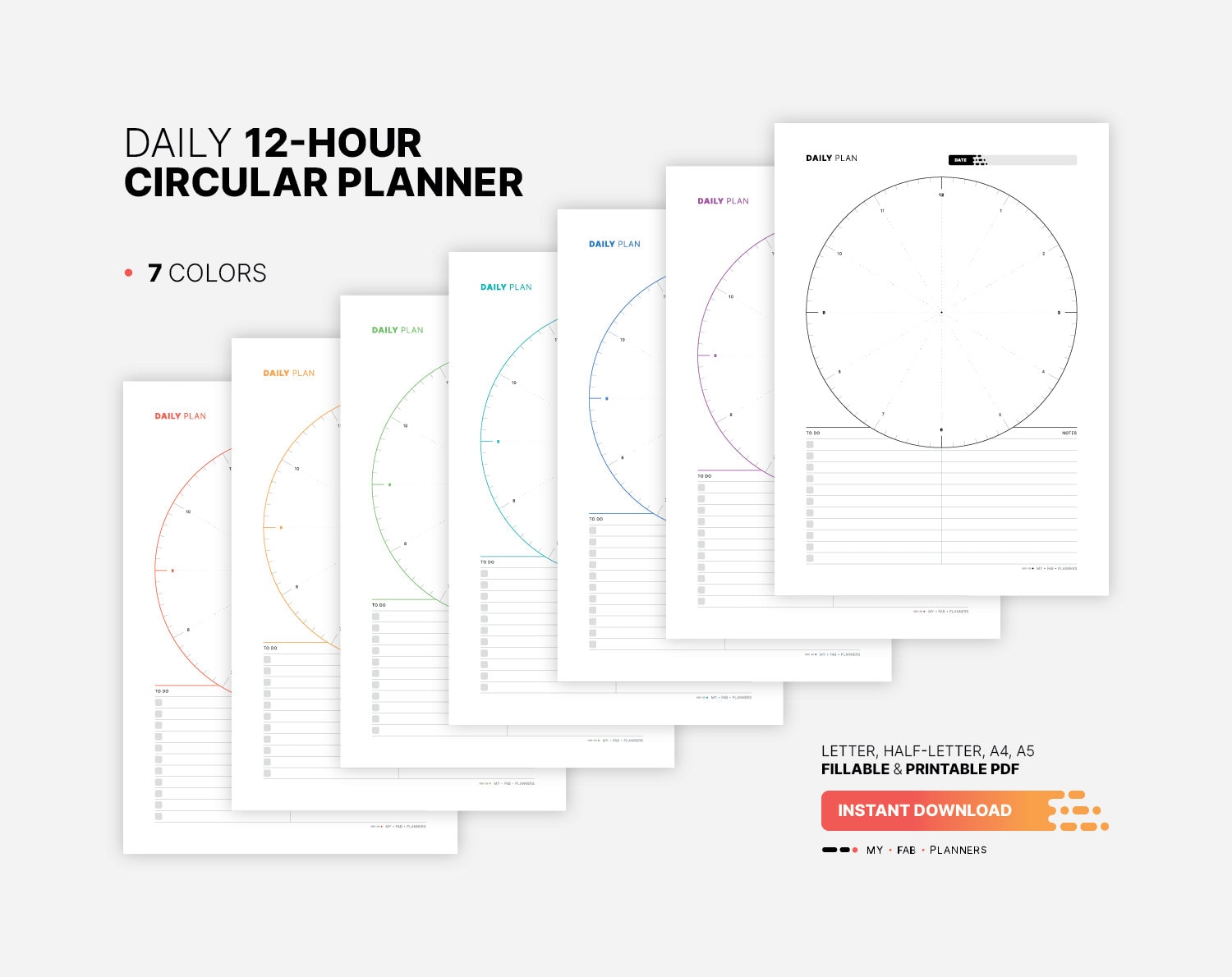 Daily 12-hour Circular Chart, Printable Visual Planner, Fillable Routine Time Blocking, Circle ...