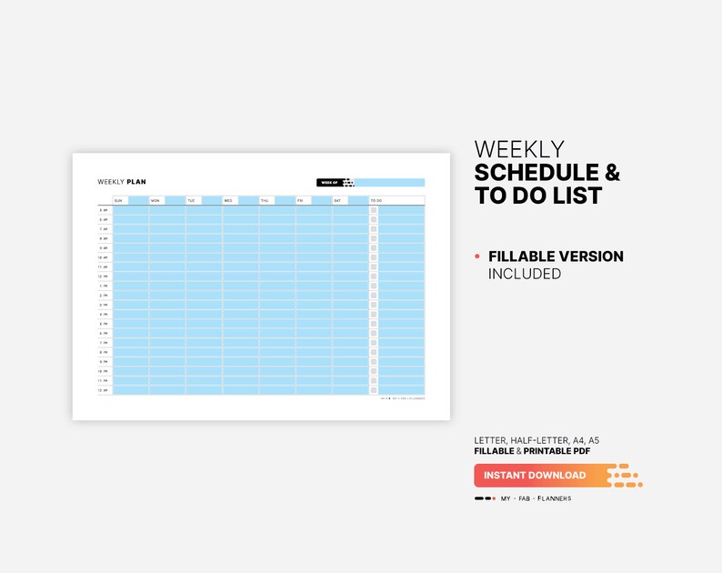 Weekly Schedule, Printable Things to Do List, Fillable Daily Life ...