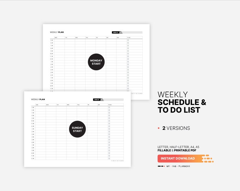 Weekly Schedule, Printable Things to Do List, Fillable Daily Life ...