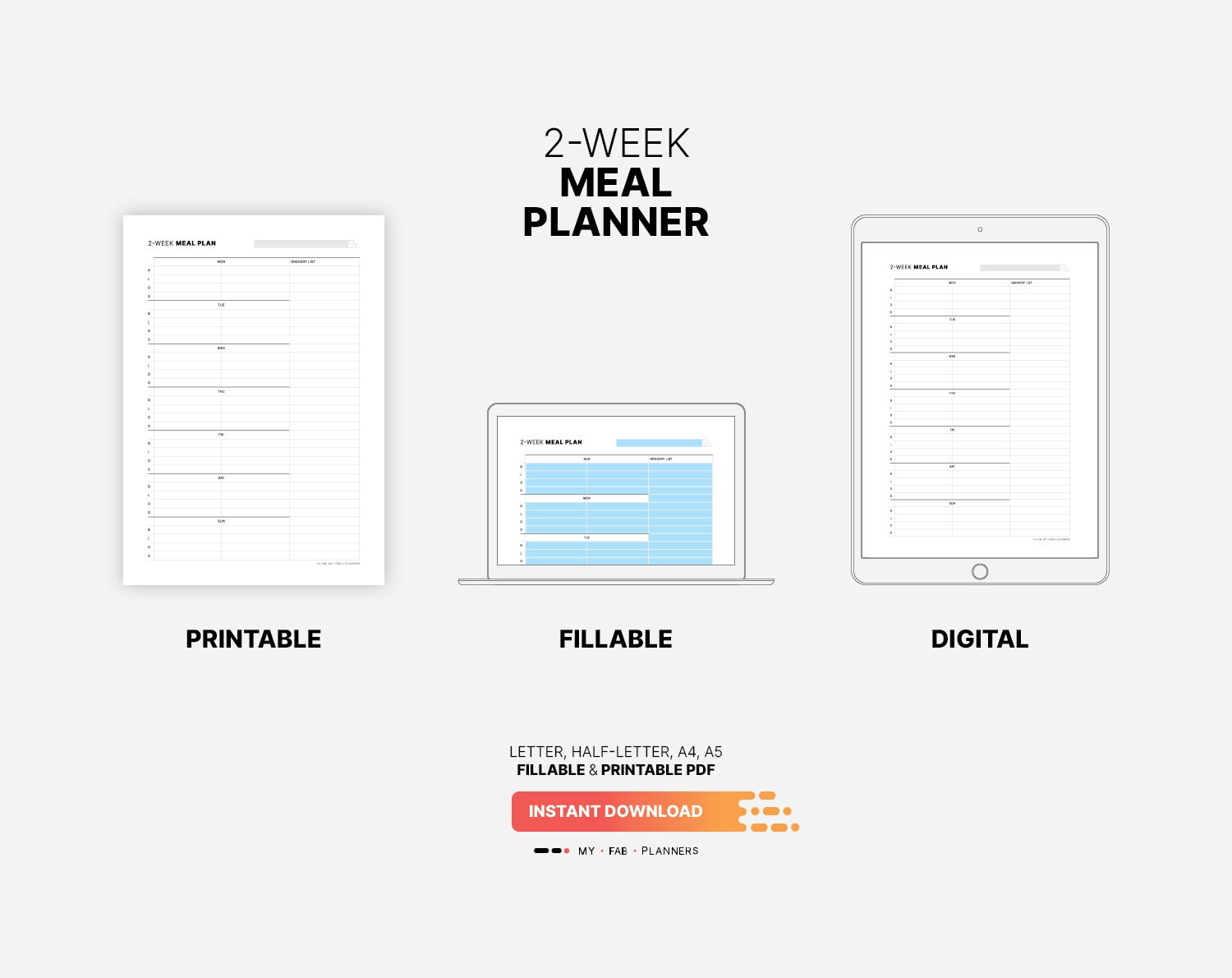 2-week Meal Planner, Grocery List, Printable Biweekly Healthy Prep Plan ...