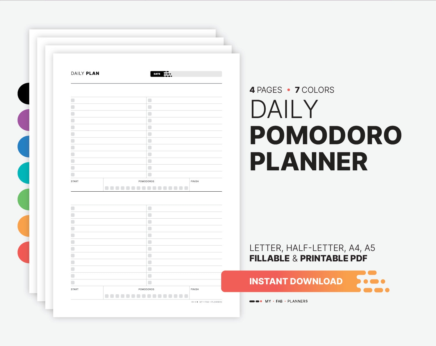 Daily Pomodoro Method Planner and Tracker, Work Action Plan, to Do List ...