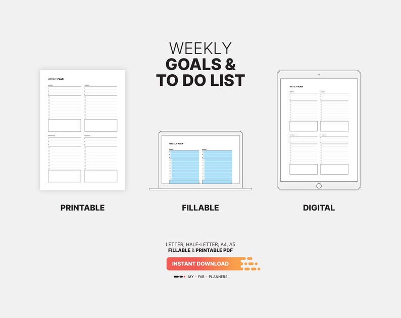 Weekly Goal Setting, Action Plan, Week at a Glance Planner on 2 Pages ...