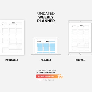 Undated Weekly Planner, Fillable Things to Do List, Printable Work ...