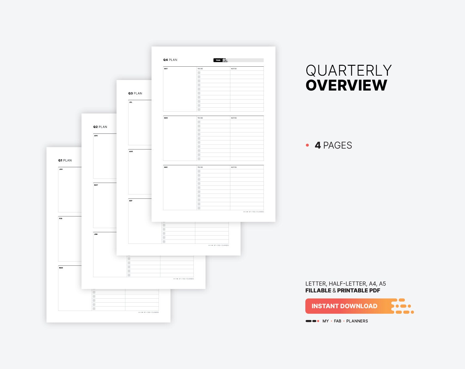 Quarterly Overview, Printable Undated 90-day Work, Study, Business ...
