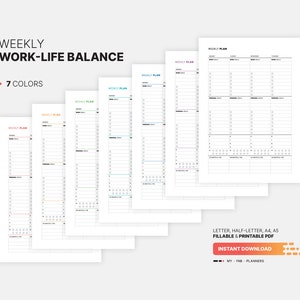 Weekly Work-life Balance Planner, Fillable Goal Mapping, Board, Task ...