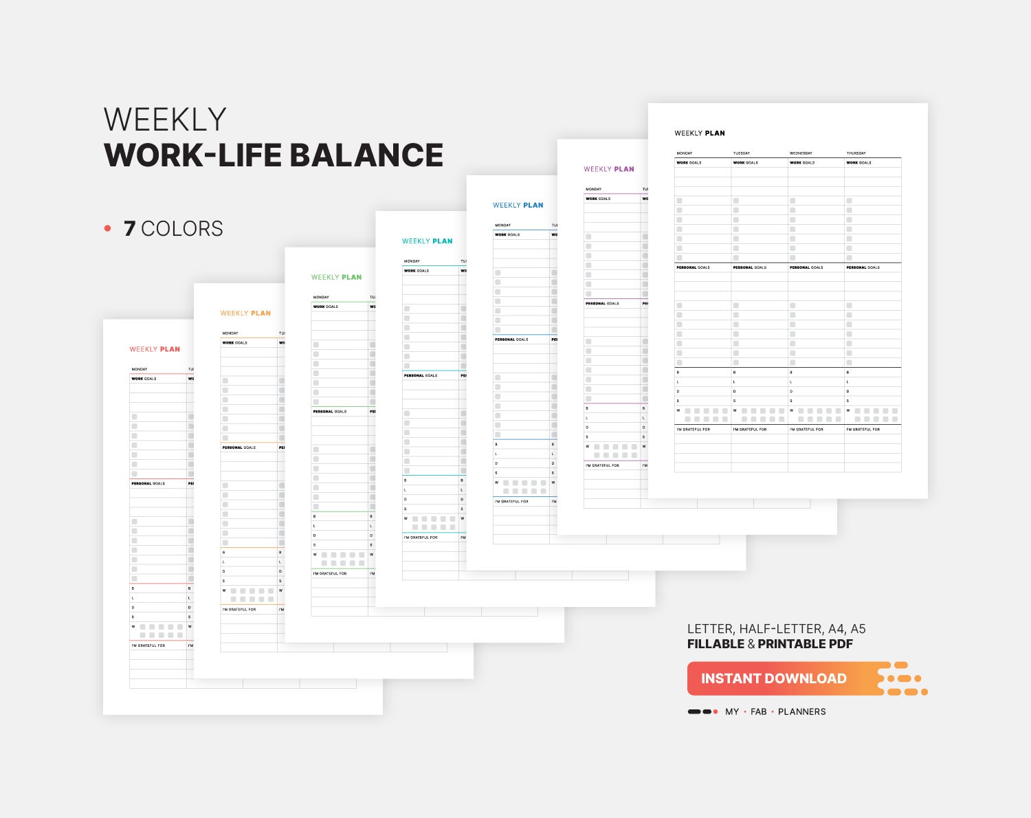 Weekly Work-life Balance Planner Fillable Goal Mapping - Etsy