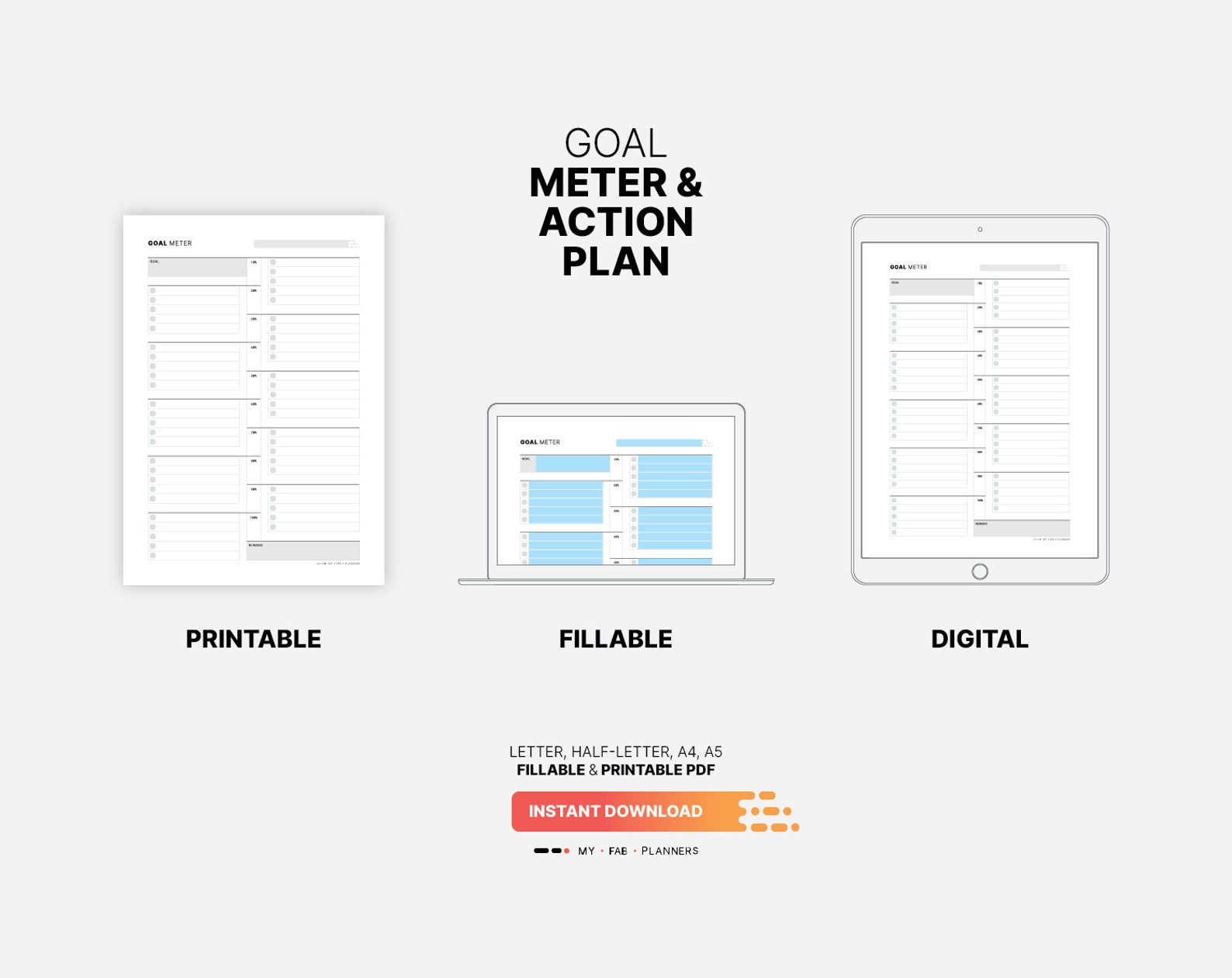 Goal Meter & Action Plan, Printable Thermometer, Vision Board, Goals ...