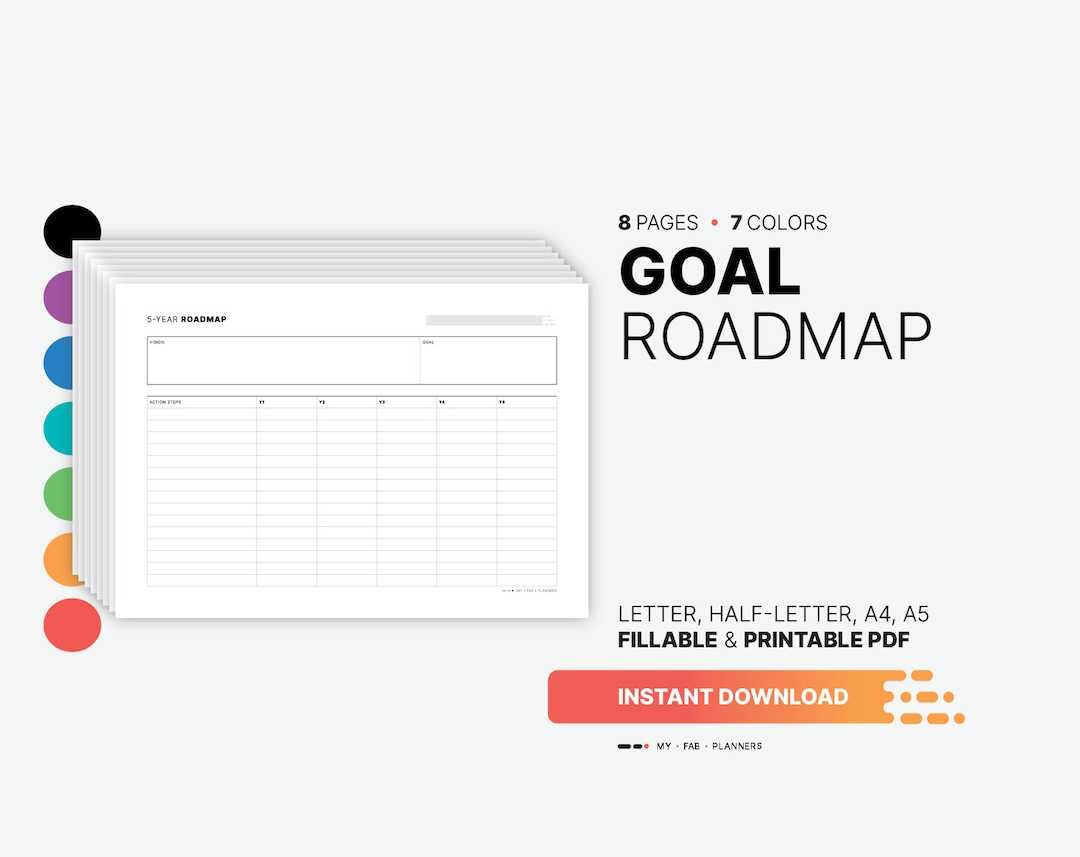 Goal Roadmap, Printable Action Plan, Fillable Long-term Life, Business ...