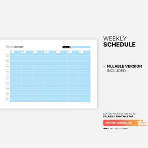 Weekly Schedule Planner, Printable Digital Task Chart at a Glance ...