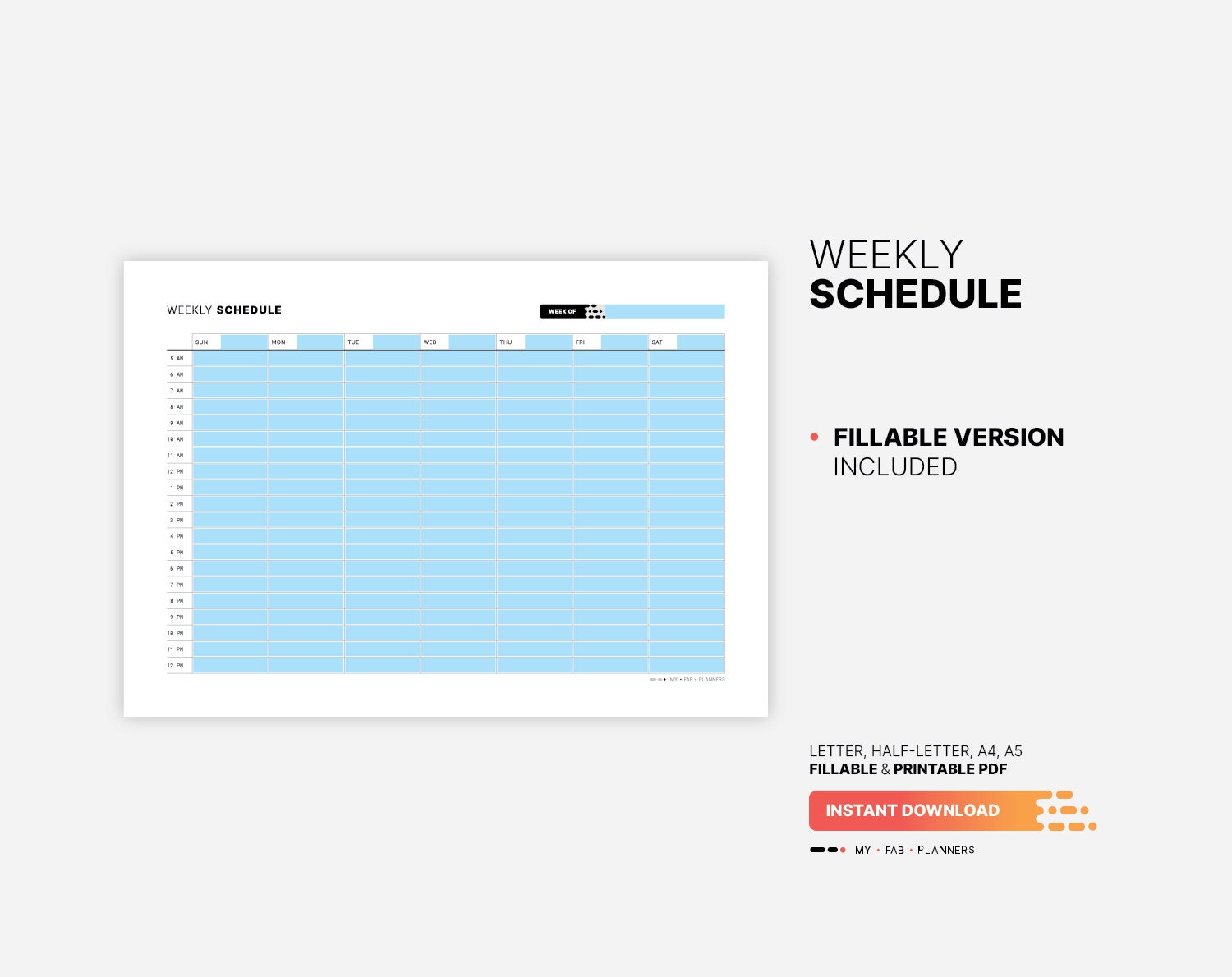 Weekly Schedule Planner, Printable Digital Task Chart at a Glance ...