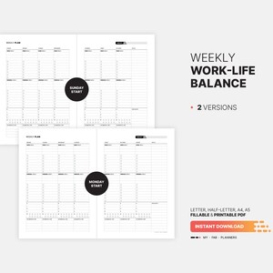 Weekly Work-life Balance Planner, Fillable Goal Mapping, Board, Task ...