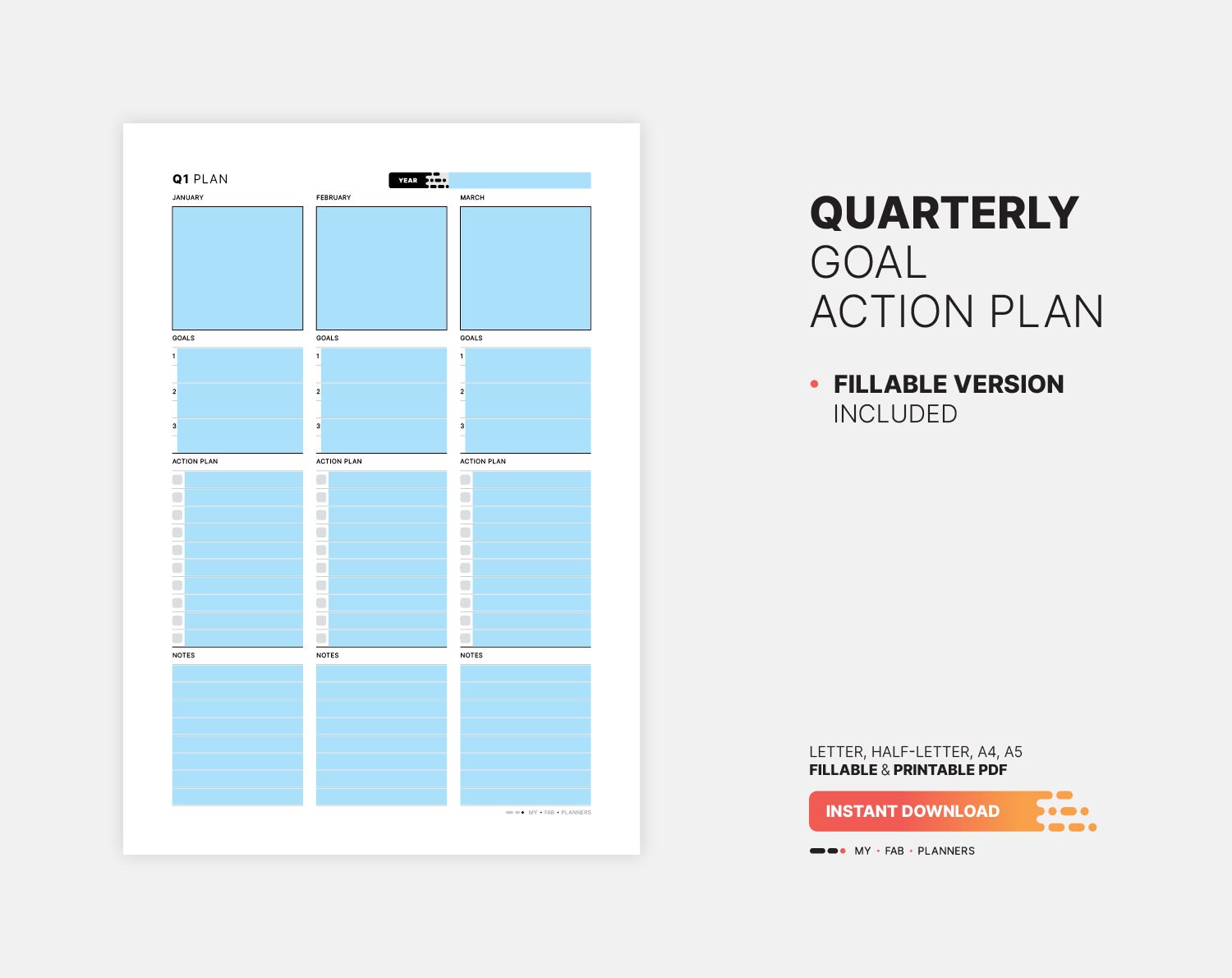 Quarterly Goal Action Plan, Fillable Printable PDF - Etsy