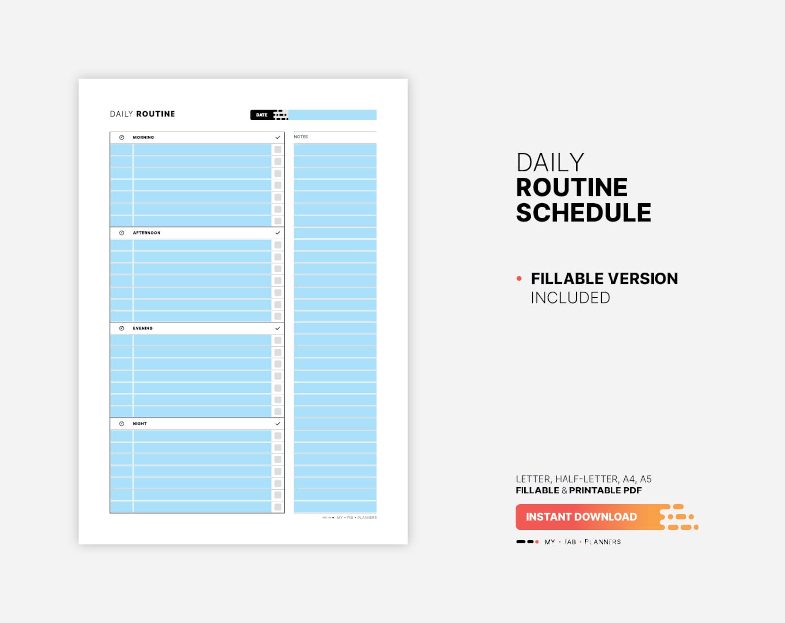 Daily Routine Schedule, Printable Morning, Night Chore Chart, Fillable ...