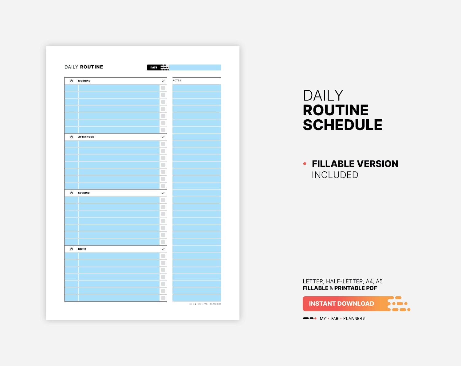 Daily Routine Schedule, Printable Morning, Night Chore Chart, Fillable ...