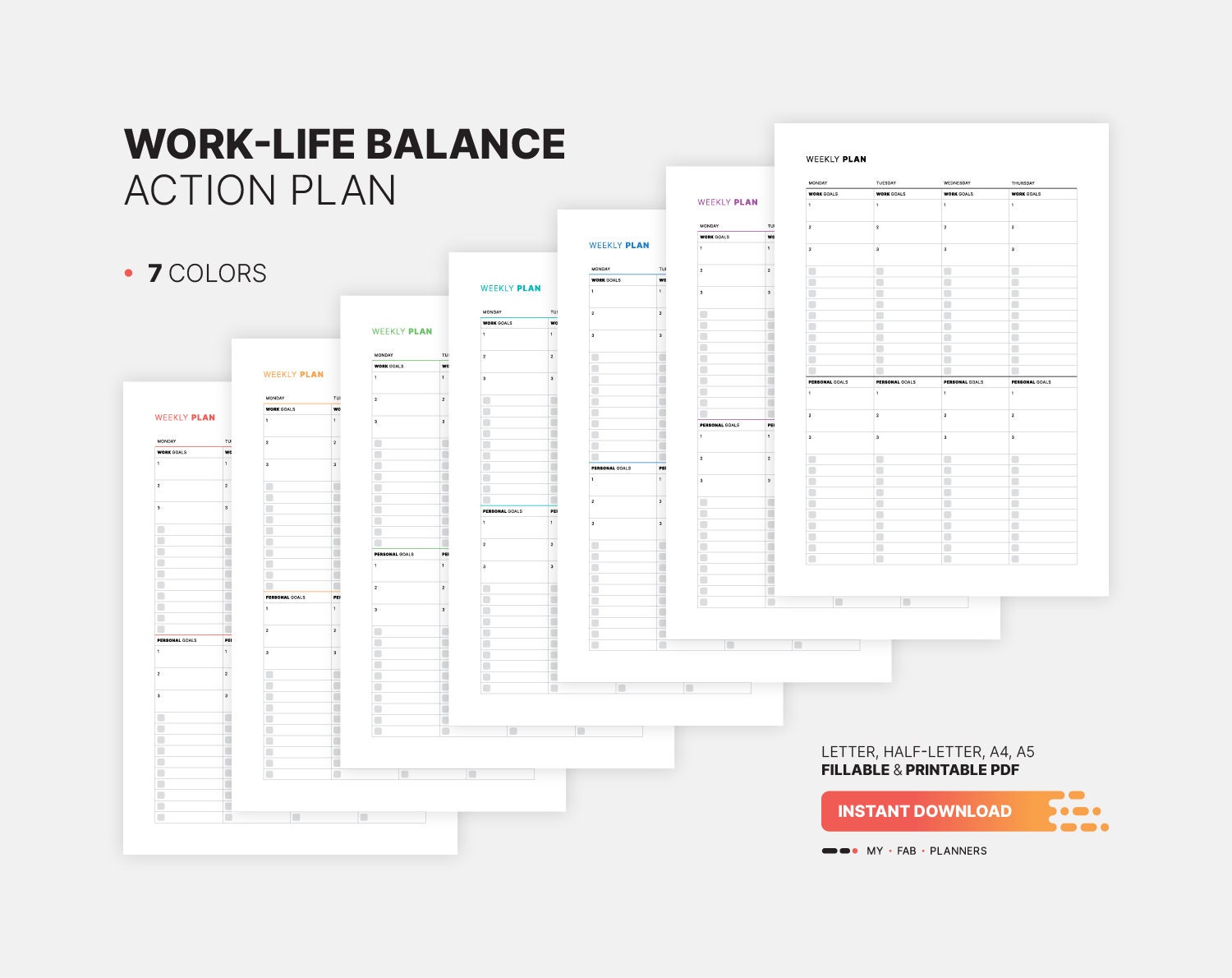 Weekly Work-life Balance & Action Plan, Goal Setting Log, Fillable To ...