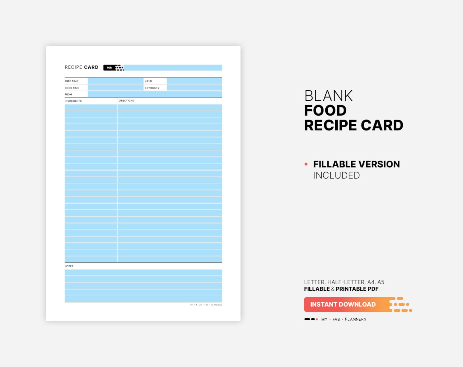 Blank Food Recipe Card, Fillable Personal Cards Book & Binder ...