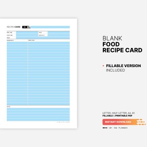 Blank Food Recipe Card, Fillable Personal Cards Book & Binder ...