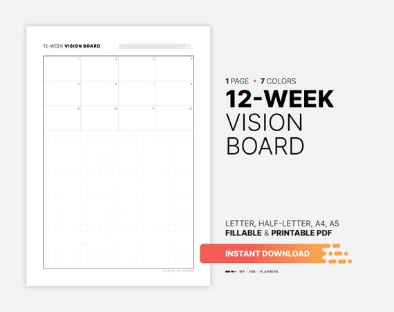 12 Week Vision Board Fillable Goal Setting Overview Planner | Etsy