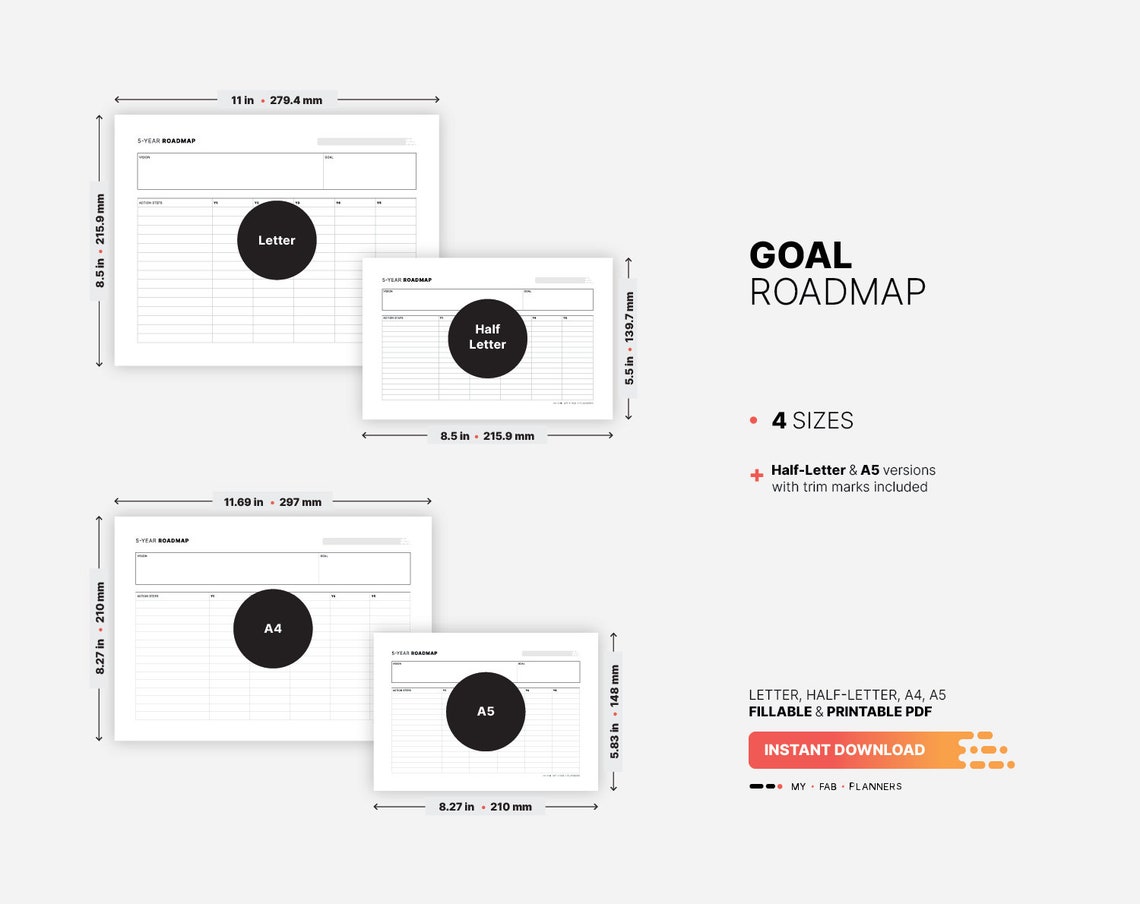Goal Roadmap Printable Action Plan Fillable Long-term Life - Etsy
