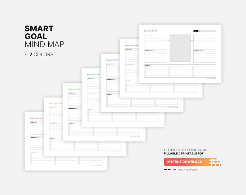 SMART Goal Mind Map, Printable Brainstorm Action Plan, Fillable Project ...