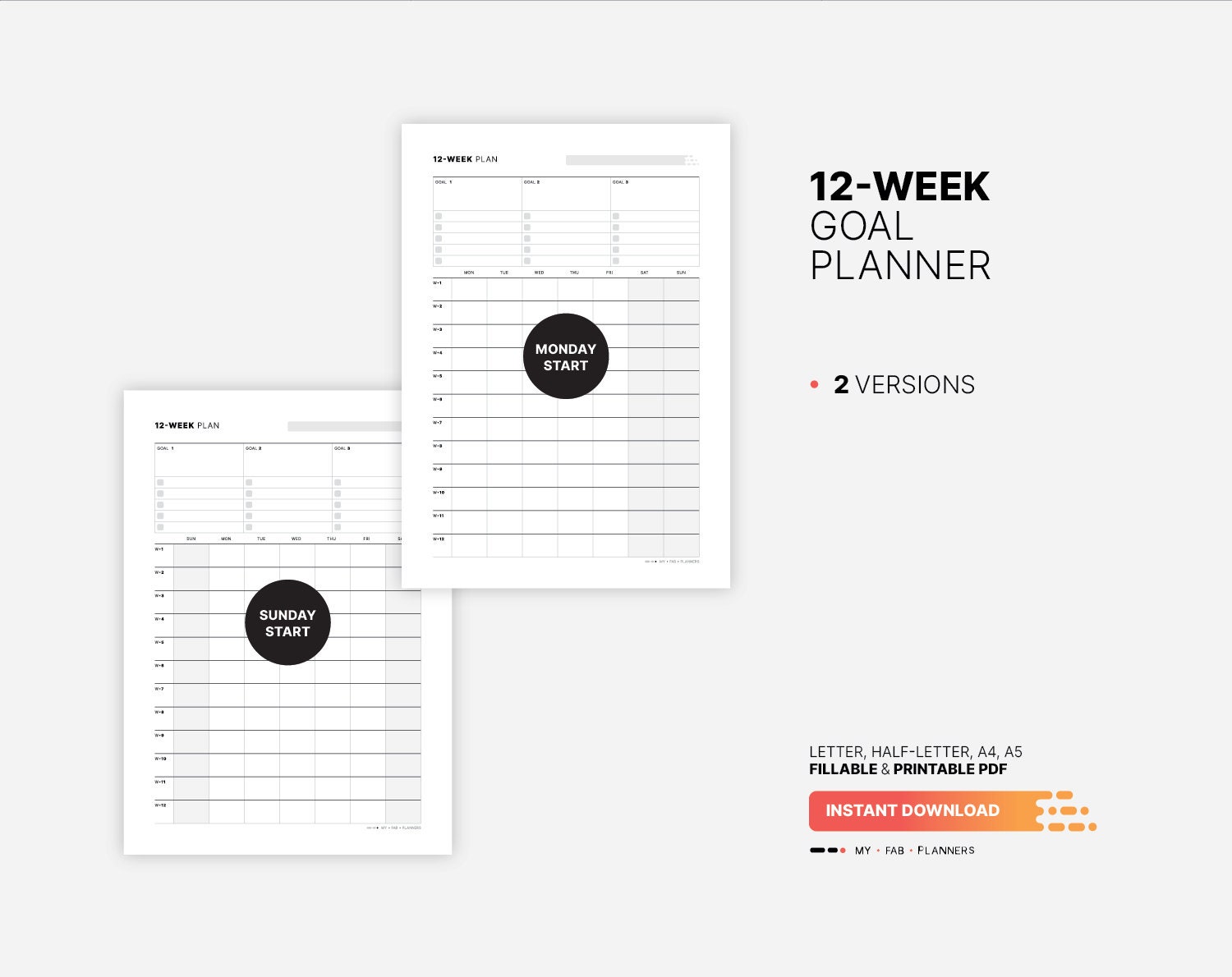12-week Goal Planner, Fillable Productivity Tracker (PDF Template) - Etsy
