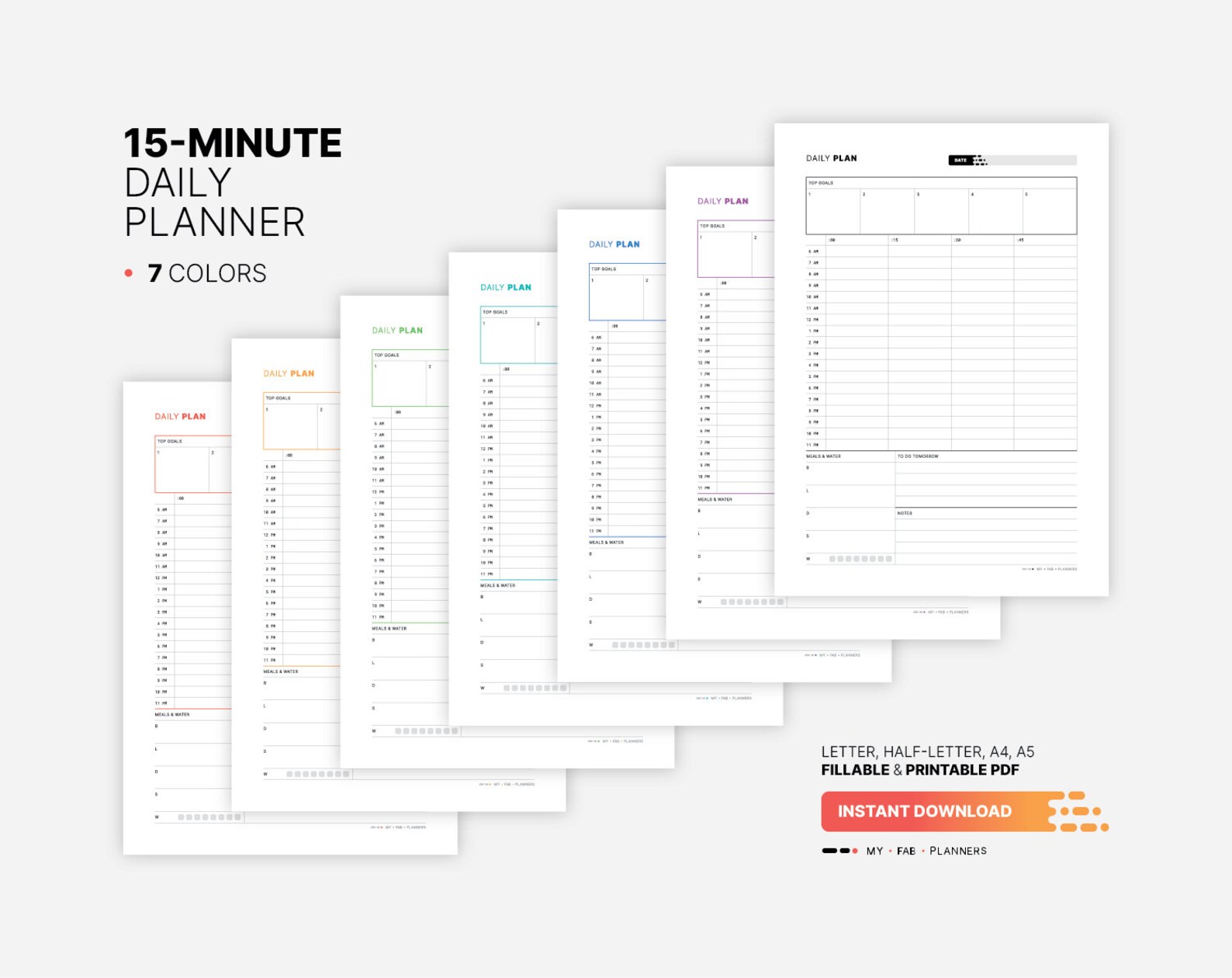 15-minute Daily Planner, Printable Work Schedule Chart, Fillable ...