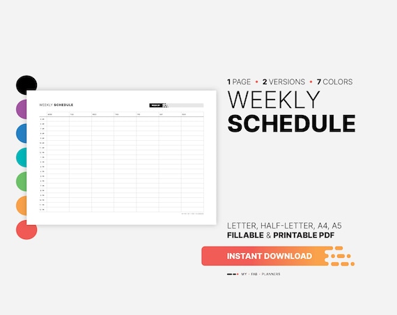 Weekly Schedule Planner Printable Digital Task Chart at a - Etsy