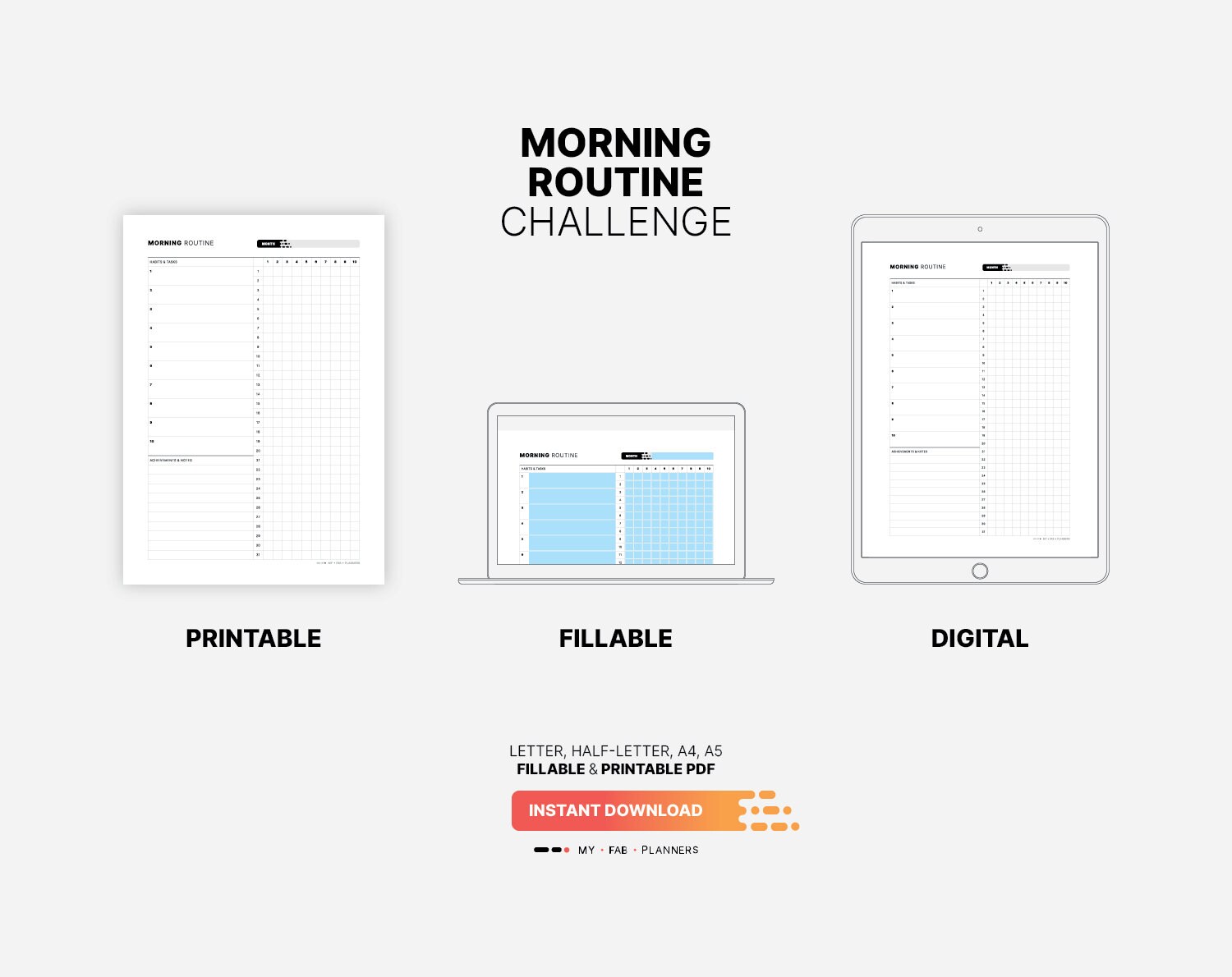Morning Routine Challenge 30 Day Habit Tracker Checklist - Etsy