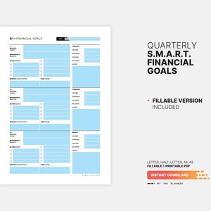 Top 3 Quarterly SMART Financial Goals Planner, Fillable Finance Goals ...