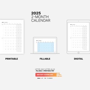2025 2-month Calendar, Printable Minimalist Family Organization Digital ...
