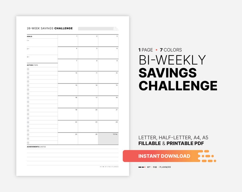 Bi-weekly Savings Challenge, Fillable Personal Budget, Weekly Money ...
