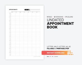 Undated Work Appointment Book Weekly Hourly Planner Fillable | Etsy