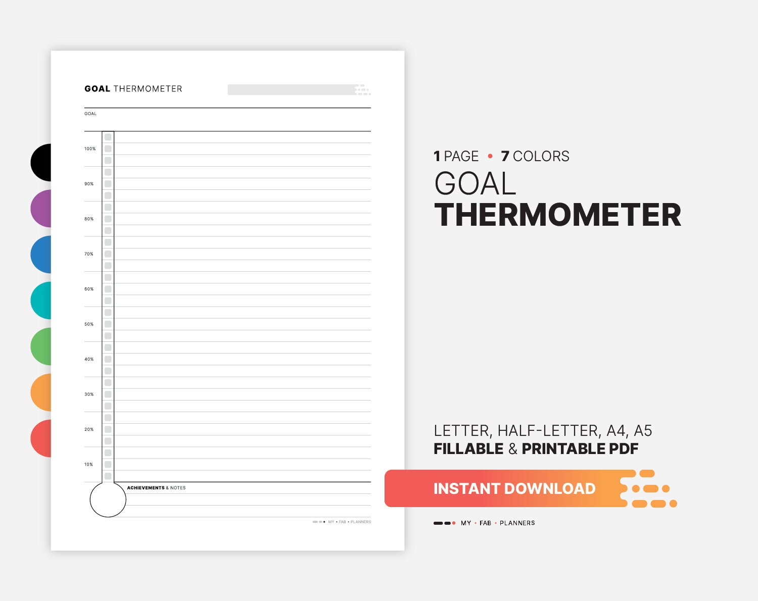 Goal Thermometer Chart Sheet, Goals Crusher Action Plan, Tracker, Meter ...