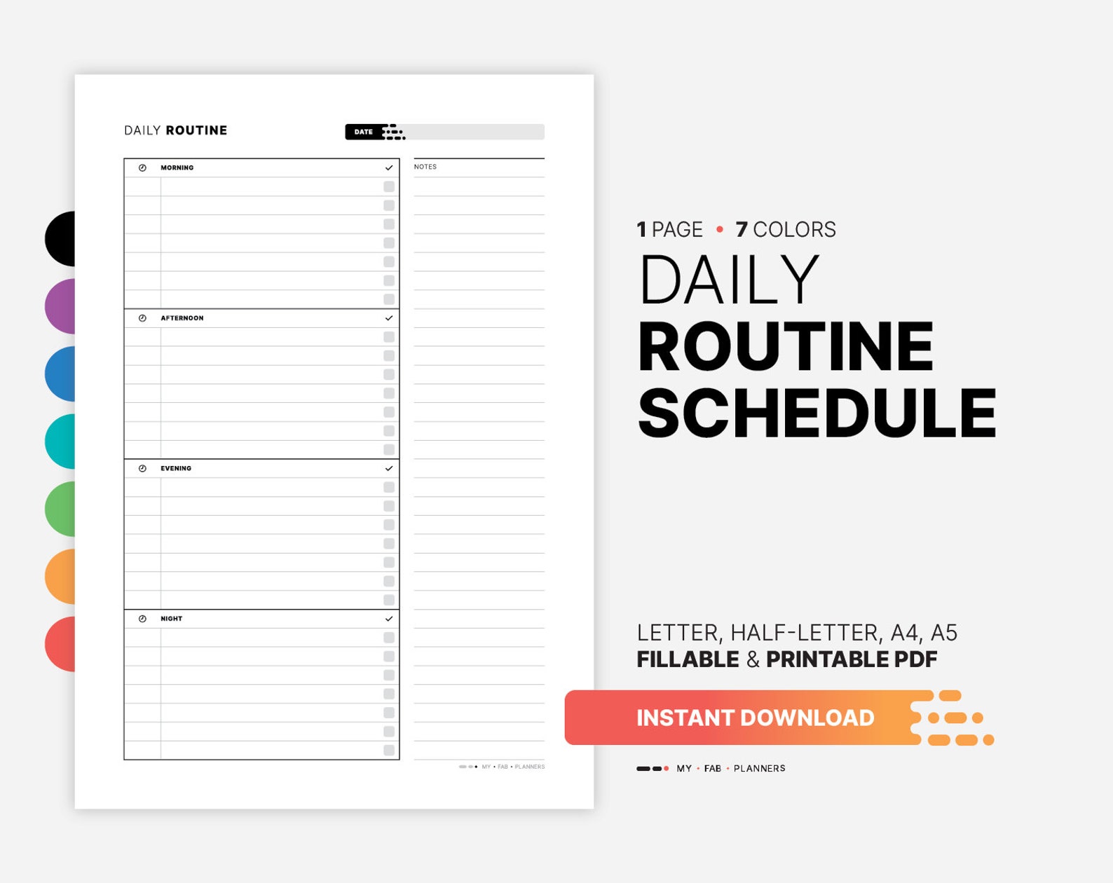 Daily Routine Schedule, Printable Morning, Night Chore Chart, Fillable ...
