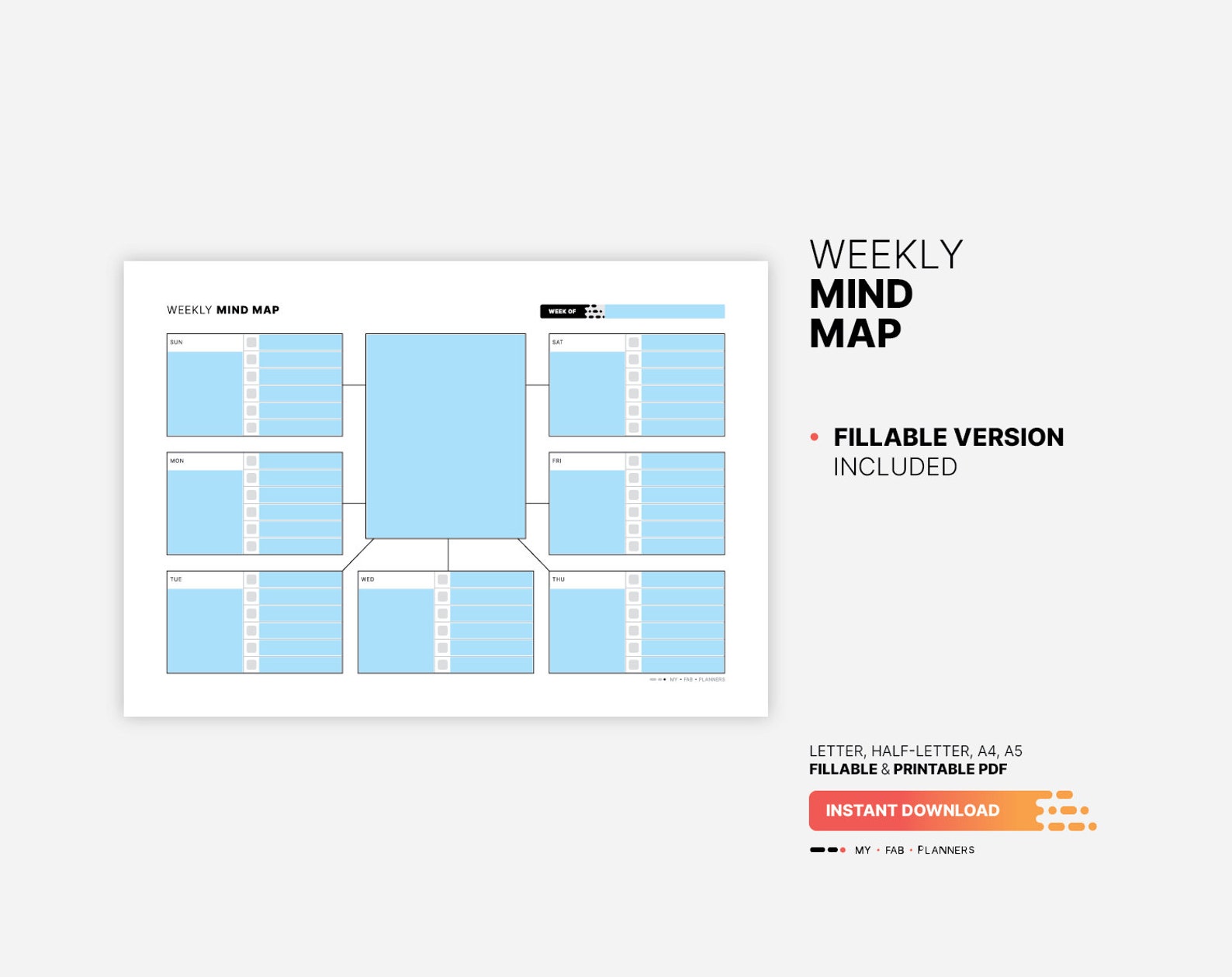 Weekly Mind Map Planner, Printable Vision Board, Fillable Task Action ...