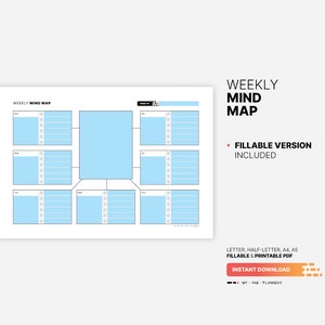 Weekly Mind Map Planner, Printable Vision Board, Fillable Task Action ...
