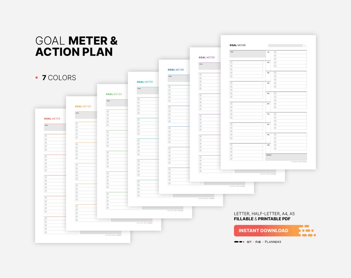 Goal Meter & Action Plan, Printable Thermometer, Vision Board, Goals ...