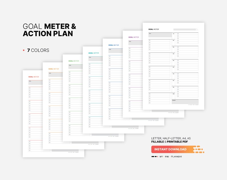 Goal Meter & Action Plan, Printable Thermometer, Vision Board, Goals ...