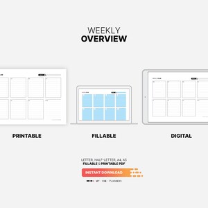 Weekly Overview, Work Productivity Planner, Fillable Schedule, Undated ...
