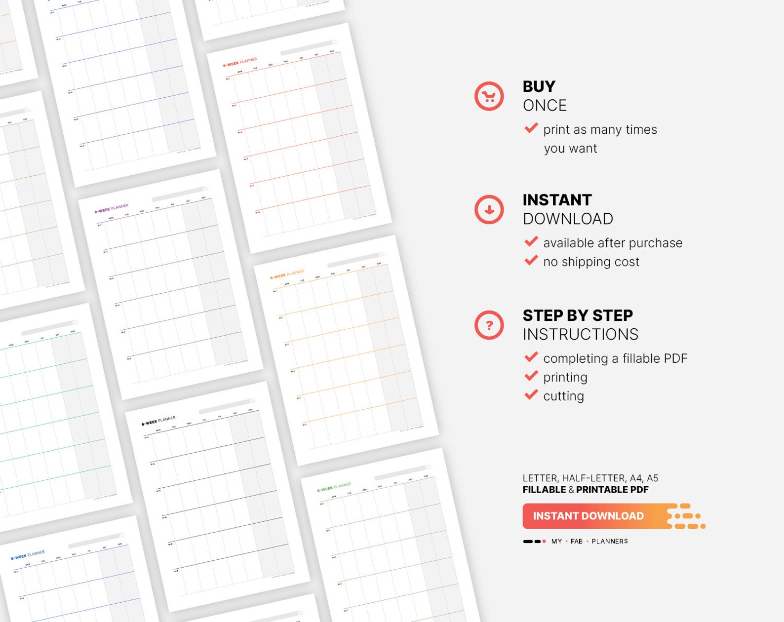 6-week Calendar, Planner, Fillable Work & Productivity Goal Tracker ...