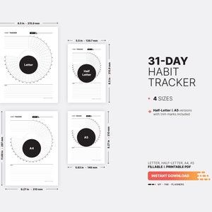 31 Day Habit Tracker Circle, Health, Wellness Goal Challenge, Fitness ...