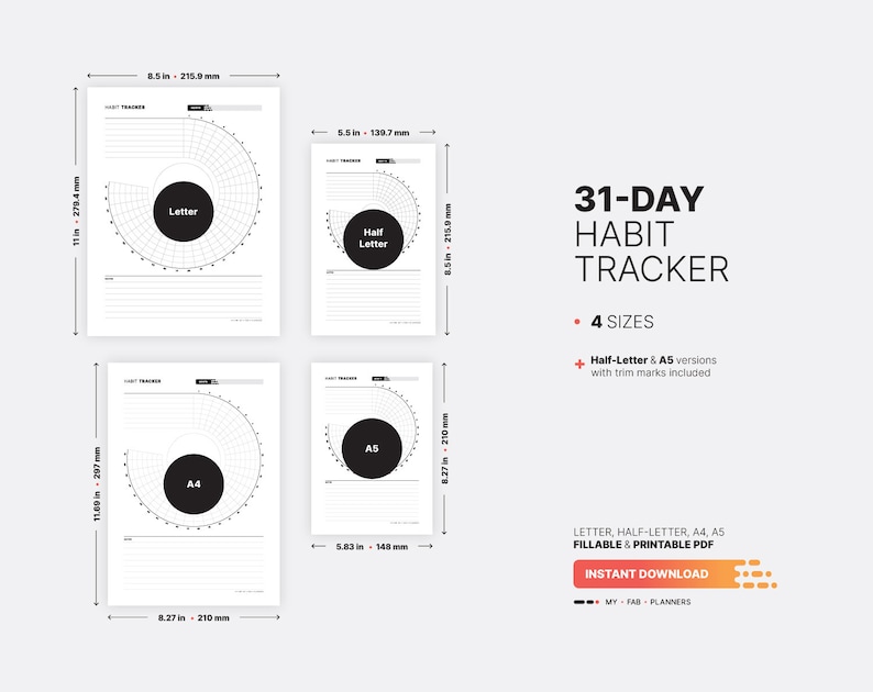 31 Day Habit Tracker, Fillable Wellness Challenge (PDF) - Etsy
