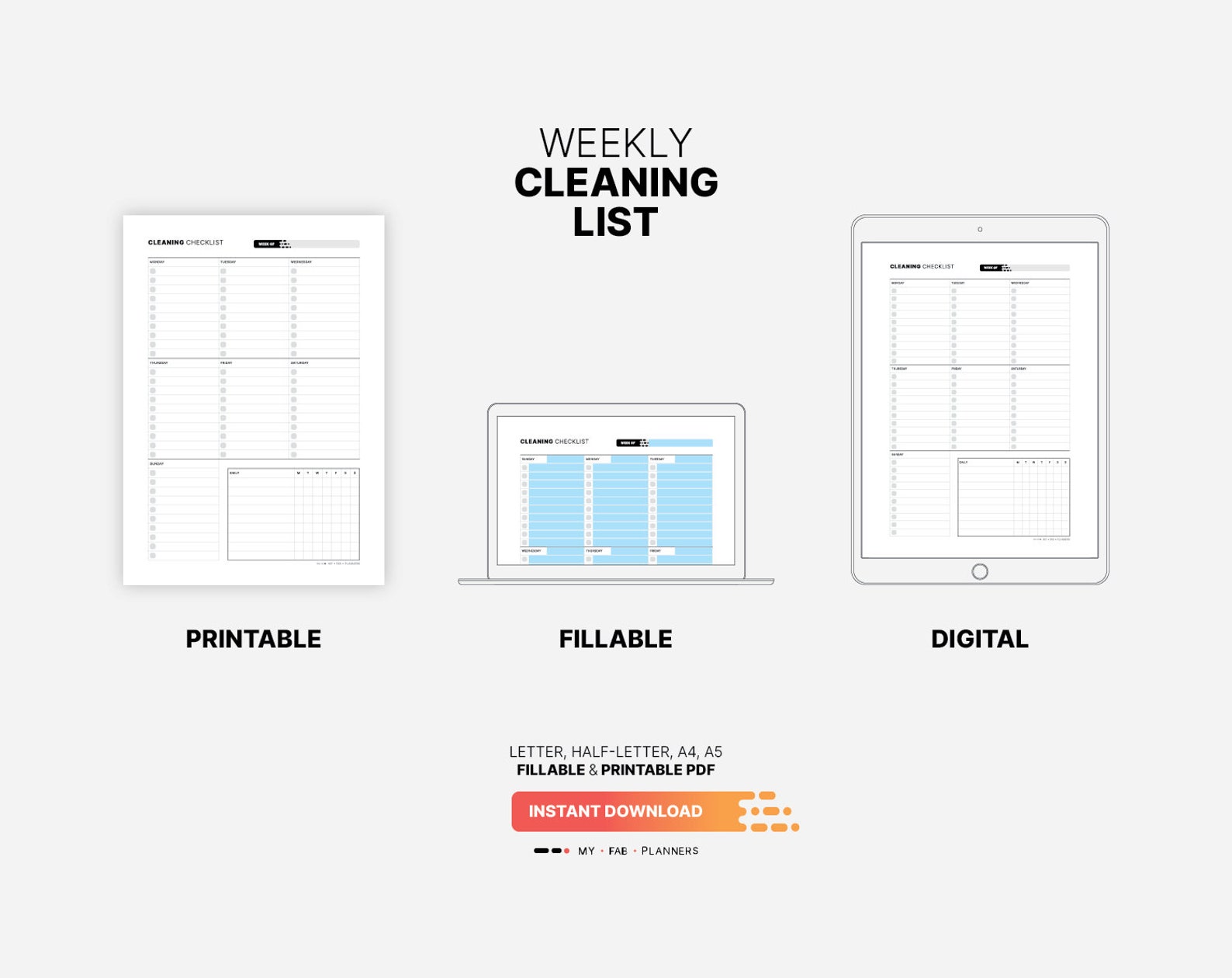 Weekly Cleaning List, Printable Chore Chart, Fillable to Do List, Home ...